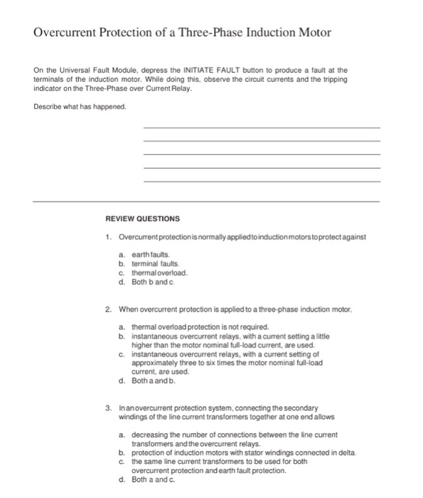 Solved Overcurrent Protection of a Three-Phase Induction | Chegg.com
