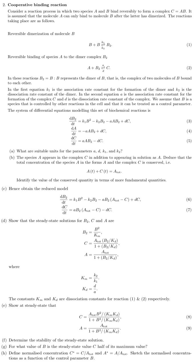 2. Cooperative binding reaction Consider a reaction | Chegg.com