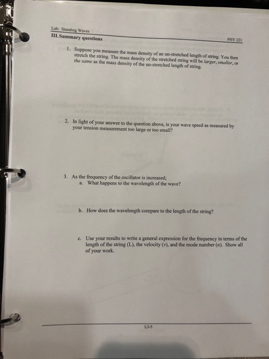Solved Lab: Standing Waves IIL.Summary questions PHY 221 1. | Chegg.com