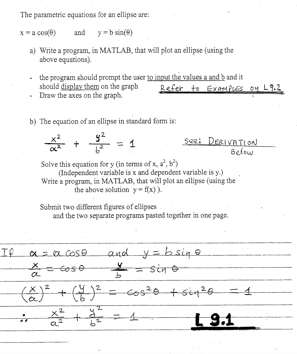 Solved x=acos(θ) and y=bsin(θ) a) Write a program, in | Chegg.com