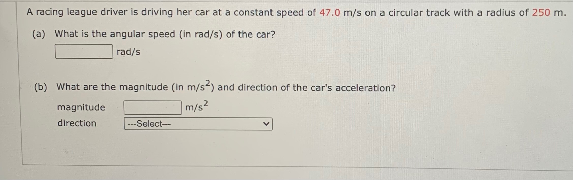Solved A racing league driver is driving her car at a | Chegg.com