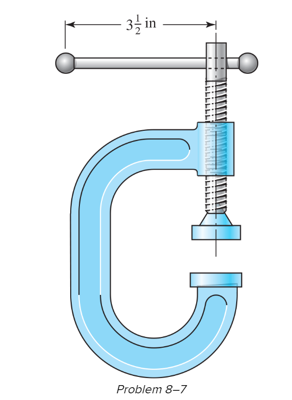 8-7 For the C clamp shown, a force is applied at the | Chegg.com