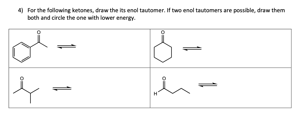 Solved 4) For the following ketones, draw the its enol | Chegg.com