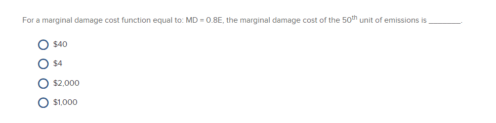 Solved For a marginal damage cost function equal to: MD-08E, | Chegg.com