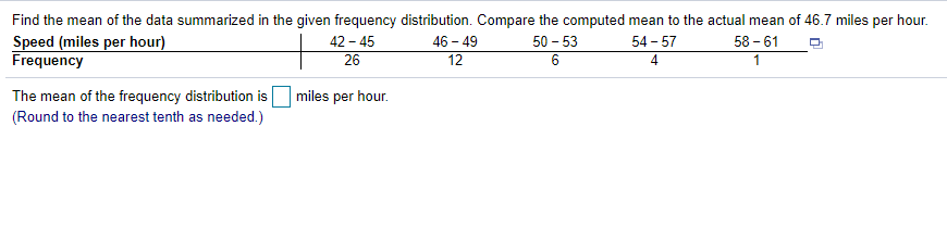 Solved Find the mean of the data summarized in the given | Chegg.com