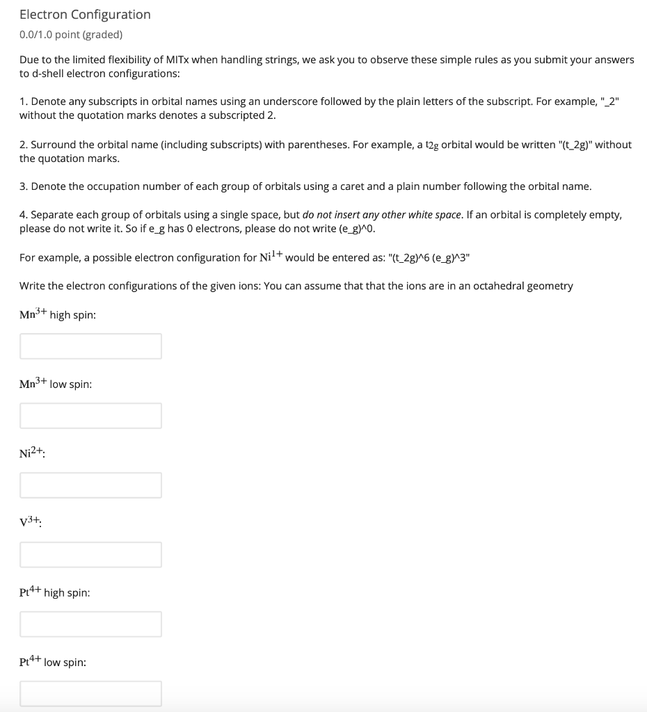 Solved Electron Configuration 0.0/1.0 point (graded) Due to | Chegg.com