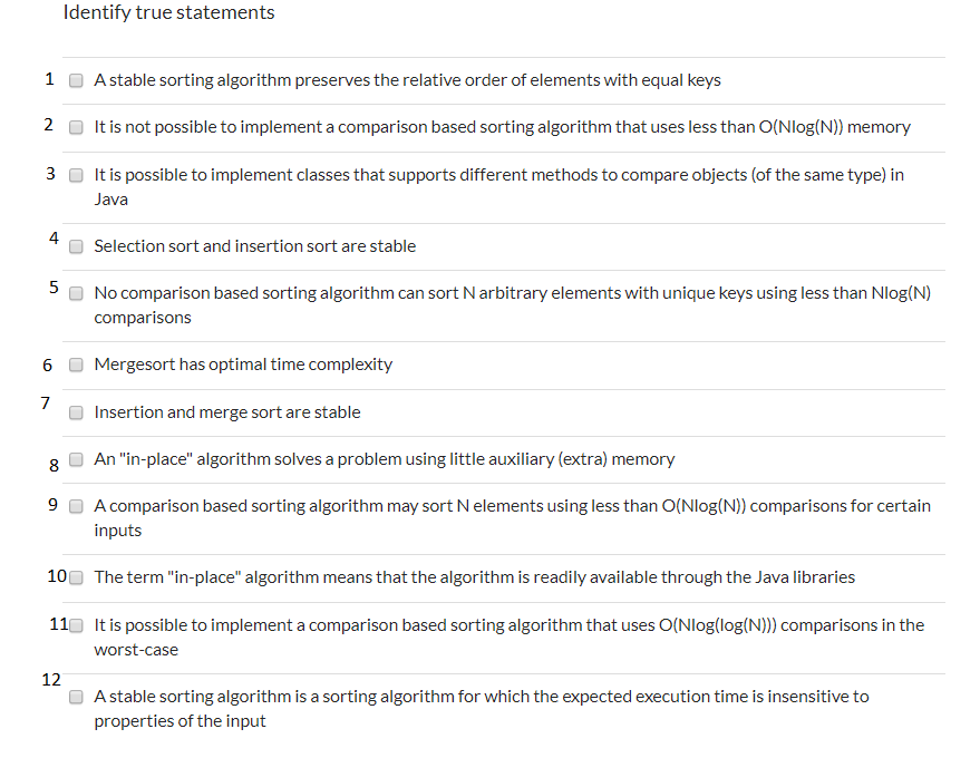 Solved Identify True Statements 1 A Stable Sorting Algorithm Chegg