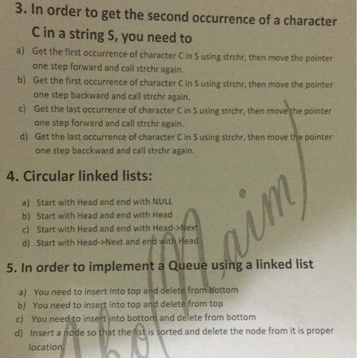 Solved In order to get the second occurrence of a character | Chegg.com