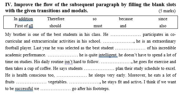 Solved SO IV. Improve the flow of the subsequent paragraph | Chegg.com