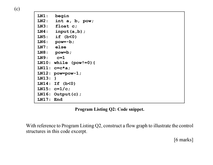 Solved (c) LN1: begin LN2: int a, b, pow; LN3: float c; LN4: | Chegg.com
