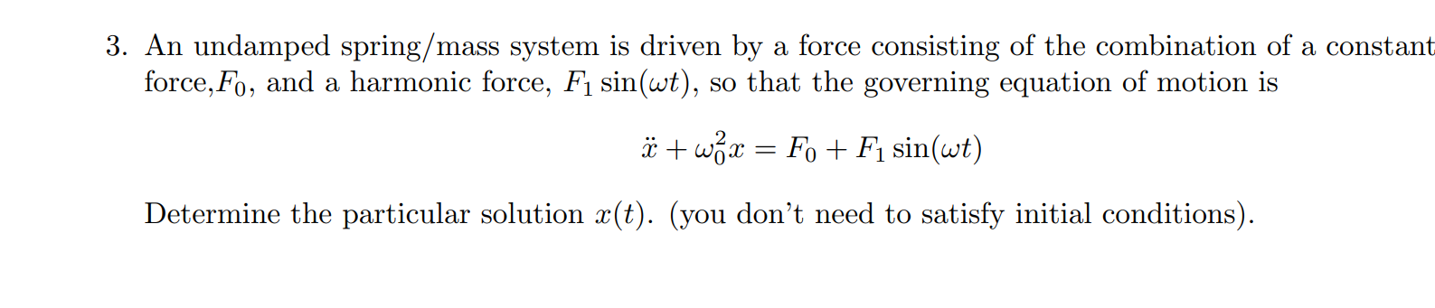 Solved 3. An undamped spring/mass system is driven by a | Chegg.com