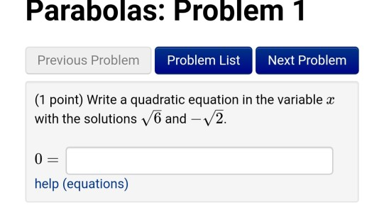 Solved Parabolas: Problem 1 Previous Problem Problem List | Chegg.com