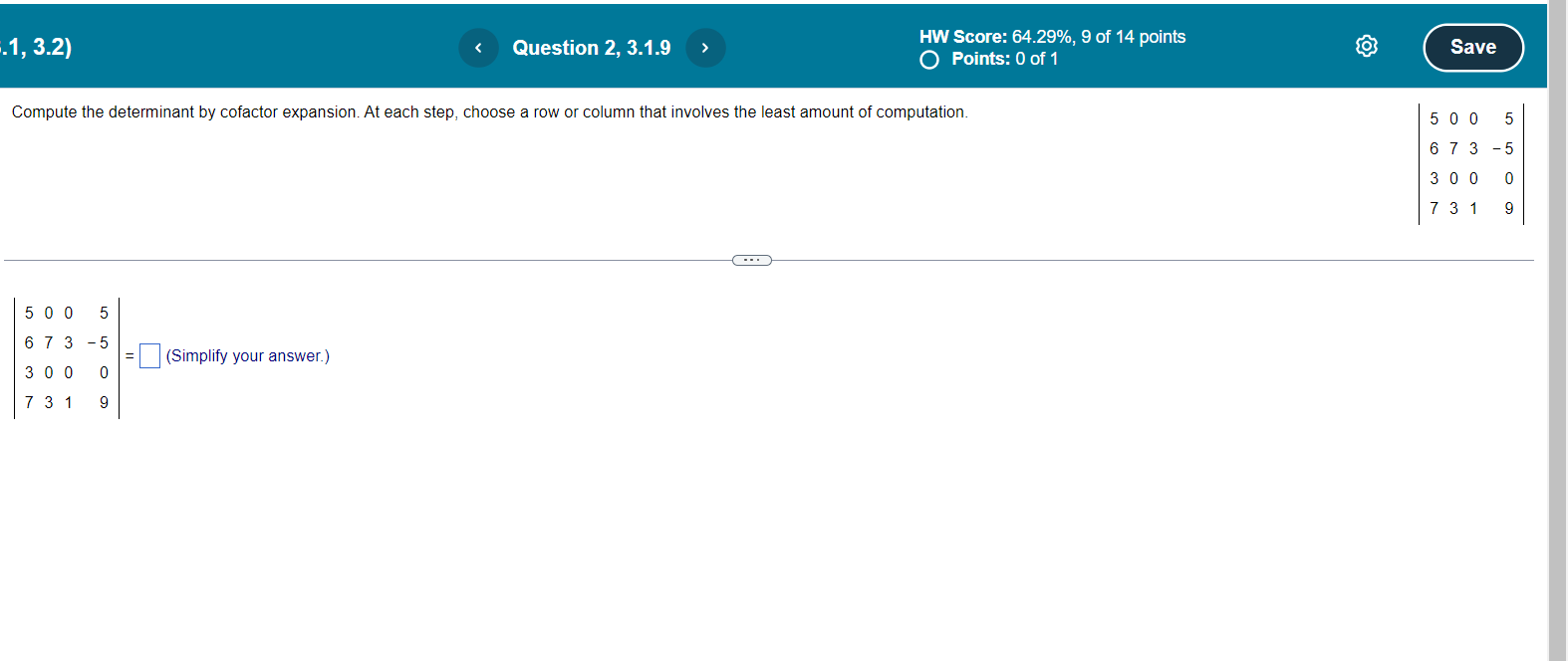 Solved Compute the determinant by cofactor expansion. At | Chegg.com