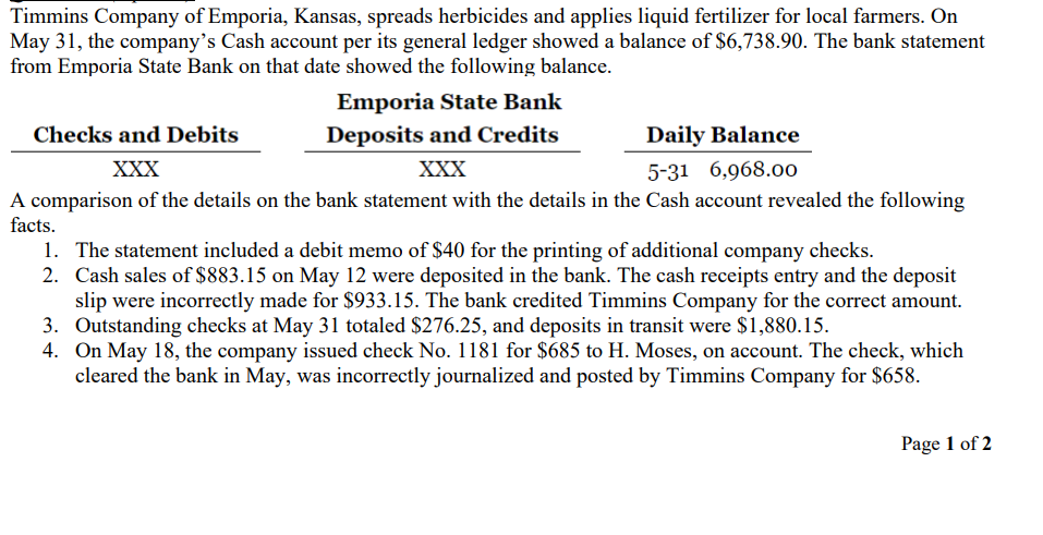 [Solved]: A comparison of the details on the bank statement