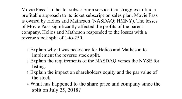 Solved Movie Pass is a theater subscription service that | Chegg.com