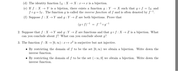 (d) The identity function Ix : X → X :ェ z is a | Chegg.com