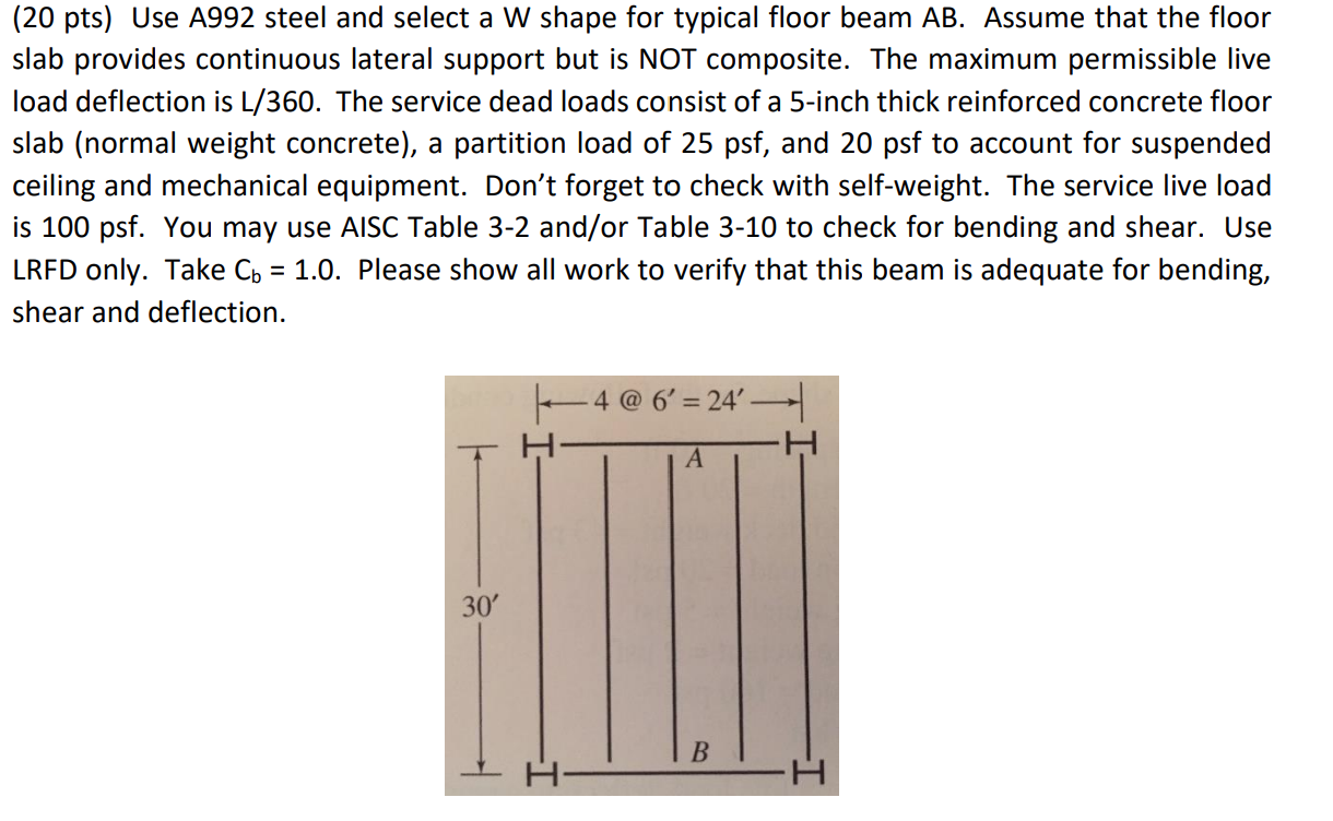 Solved Use A992 steel and select a W shape for typical floor | Chegg.com