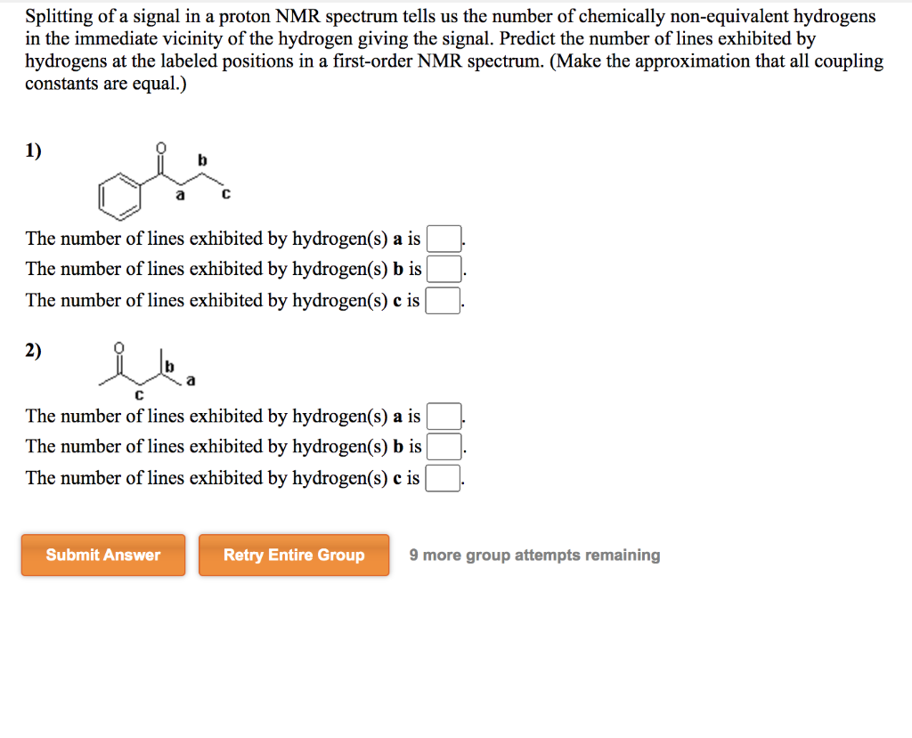 Solved Splitting of a signal in a proton NMR spectrum tells | Chegg.com