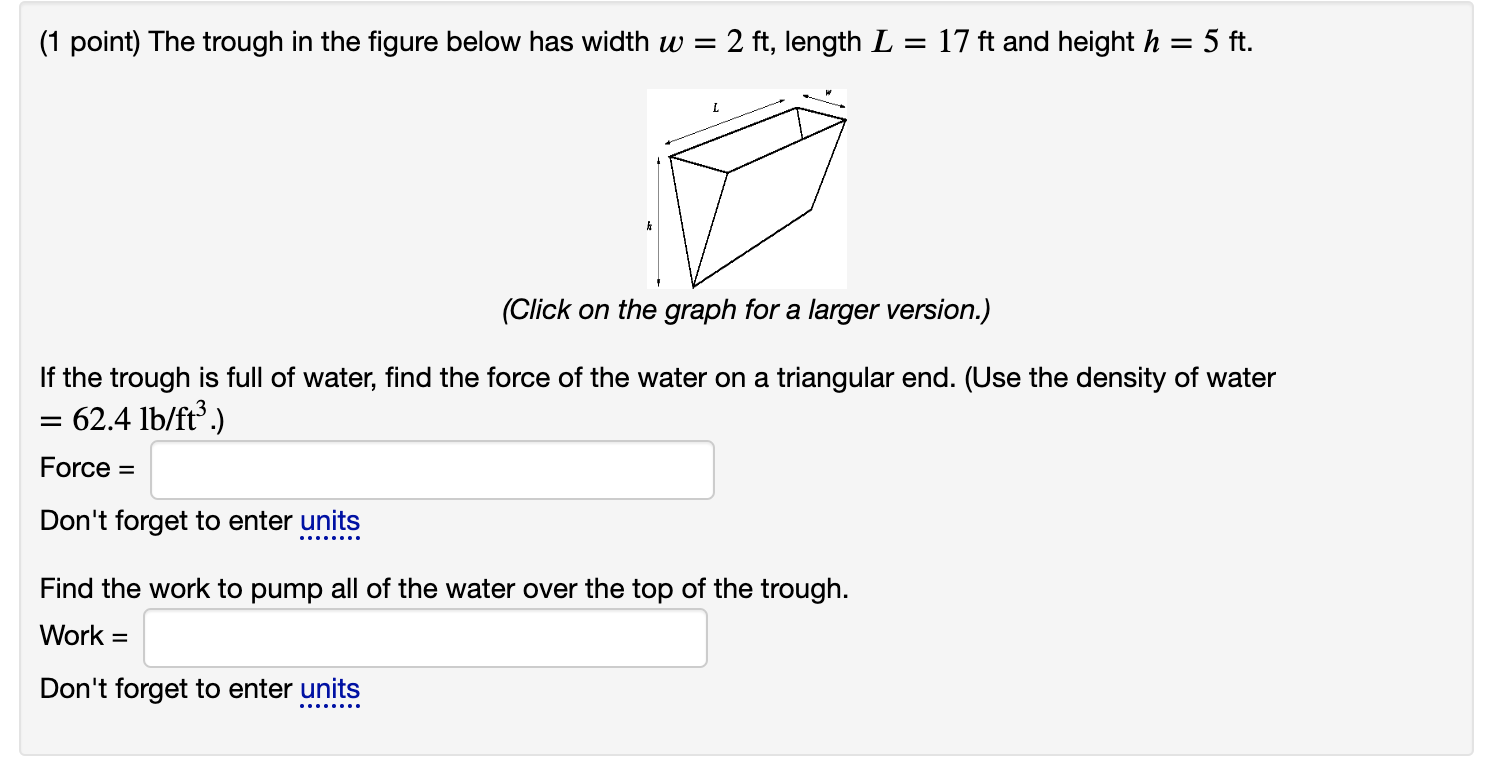 Solved (1 point) The trough in the figure below has width | Chegg.com