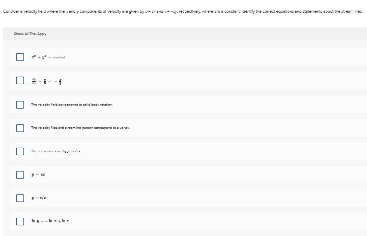 Solved Consider a velocity field where the x ﻿snd y | Chegg.com