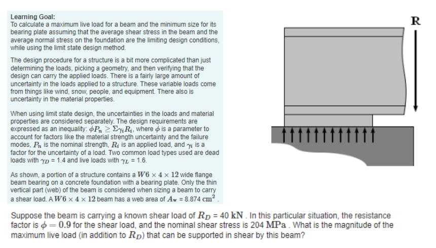 Solved Learning Goal: To calculate a maximum live load for a | Chegg.com