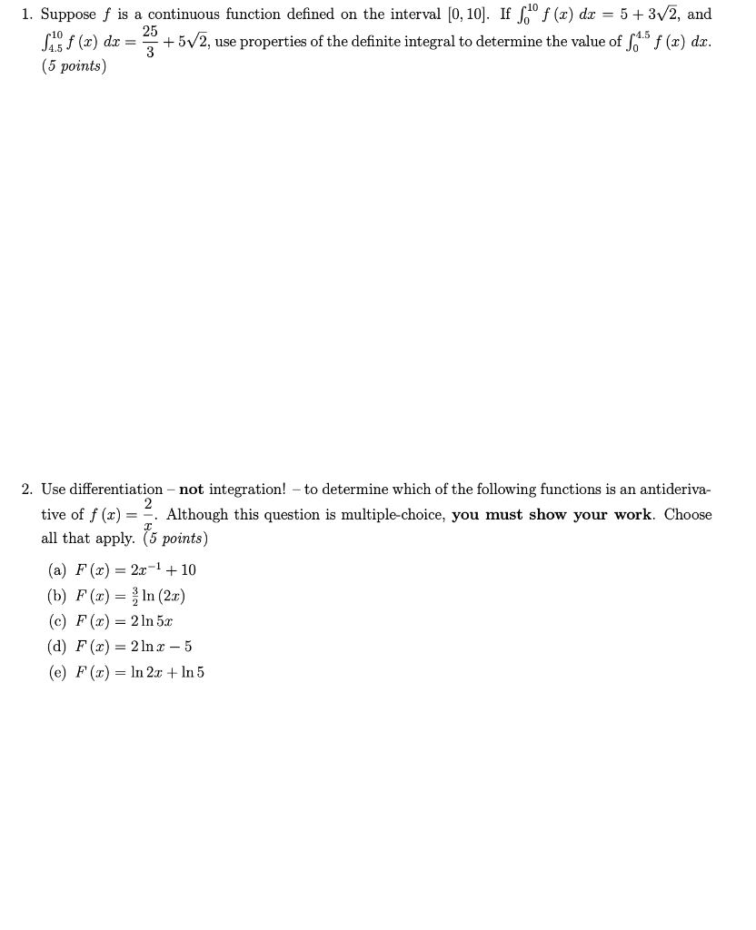 Solved 1 Suppose F Is A Continuous Function Defined On The 6256