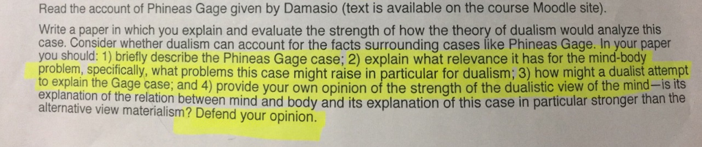 Solved Read the account of Phineas Gage given by Damasio | Chegg.com