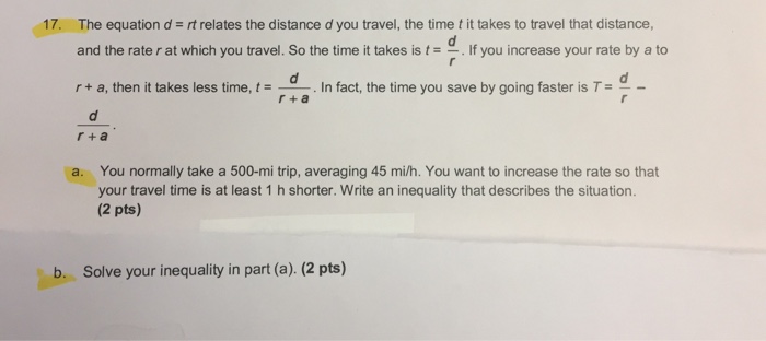 Solved 17. The equation d rt relates the distance d you | Chegg.com