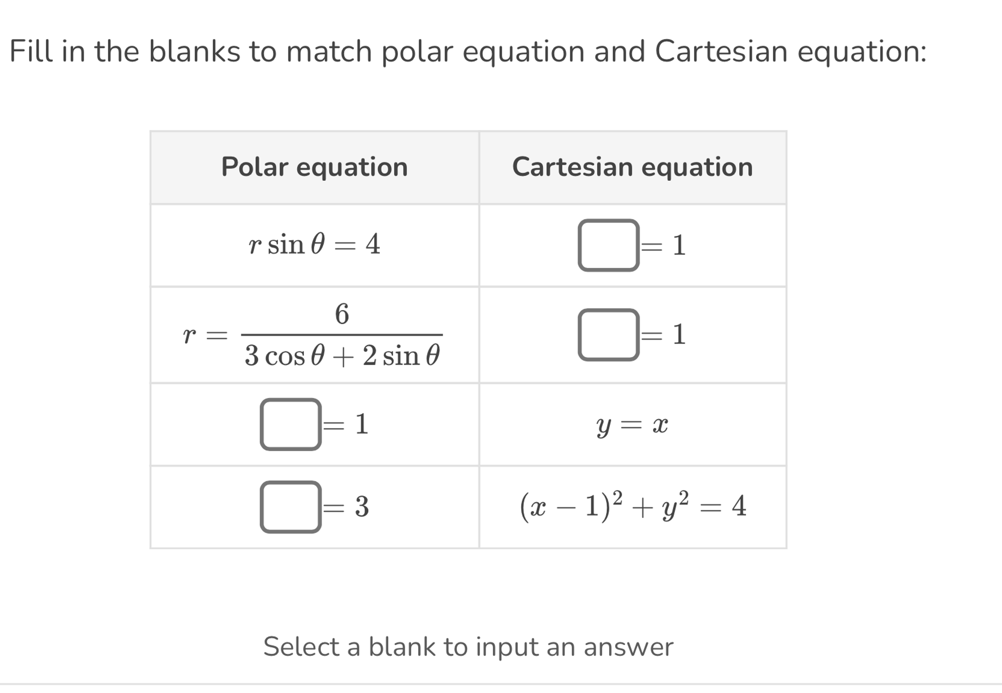 Solved Fill in the blanks to match polar equation and | Chegg.com