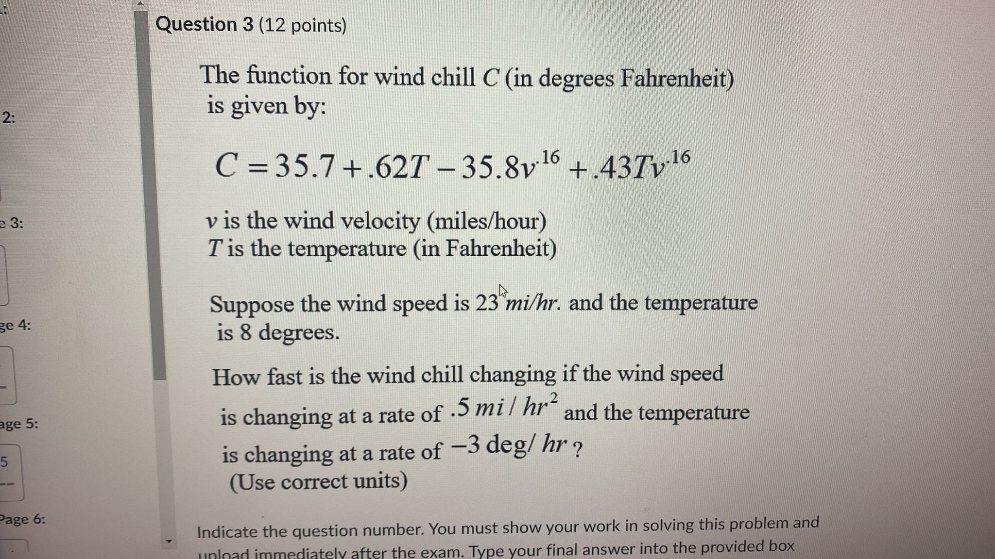Solved The function for wind chill C (in degrees Fahrenheit) | Chegg.com