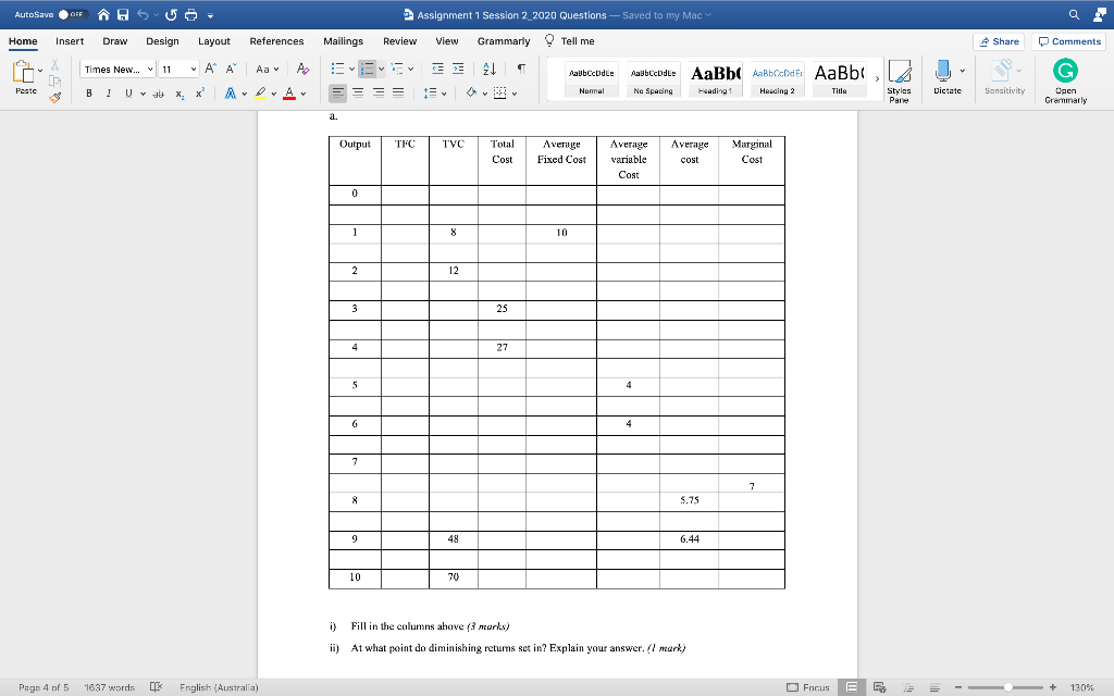 Solved AutoSave OFF Assignment 1 Session 2_2020 Questions - | Chegg.com