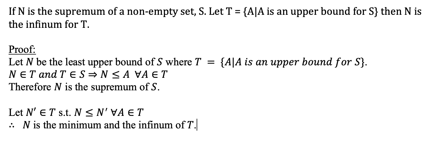 Solved If N is the supremum of a non-empty set, S. Let T = | Chegg.com