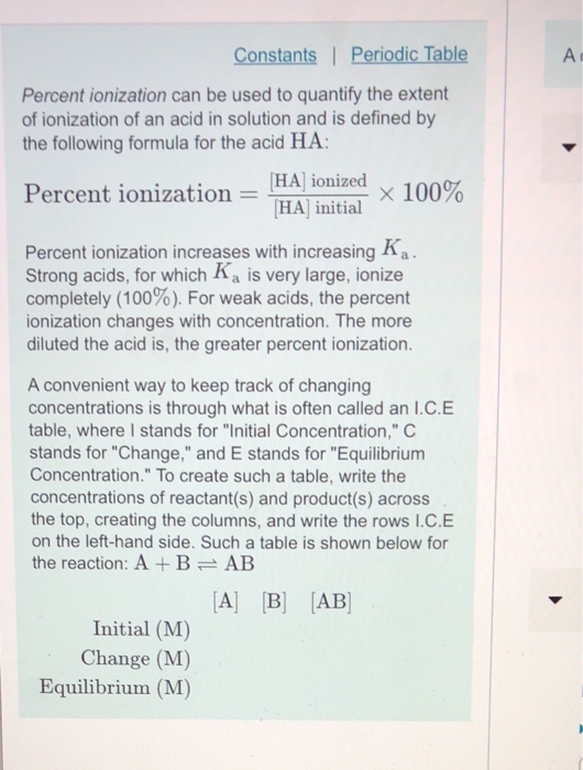 Solved Constants| Periodic Table Percent ionization can be | Chegg.com