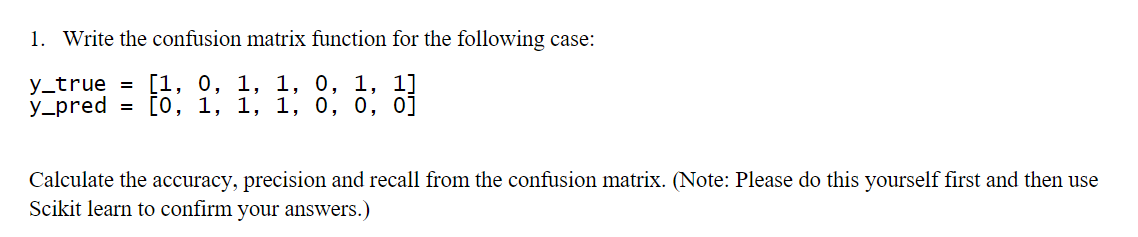 Solved 1. Write the confusion matrix function for the | Chegg.com