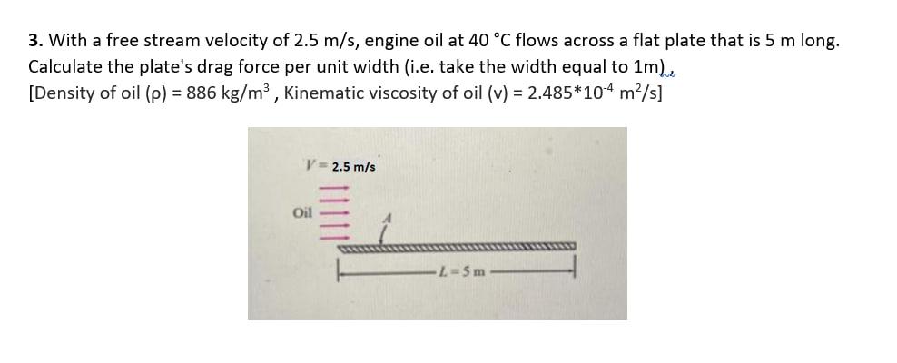 Solved 3. With a free stream velocity of 2.5 m/s, engine oil | Chegg.com