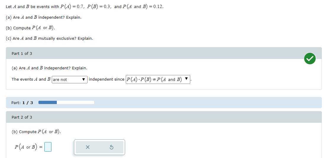Let A and B ﻿be events with P(A)=0.7,P(B)=0.3, ﻿and | Chegg.com