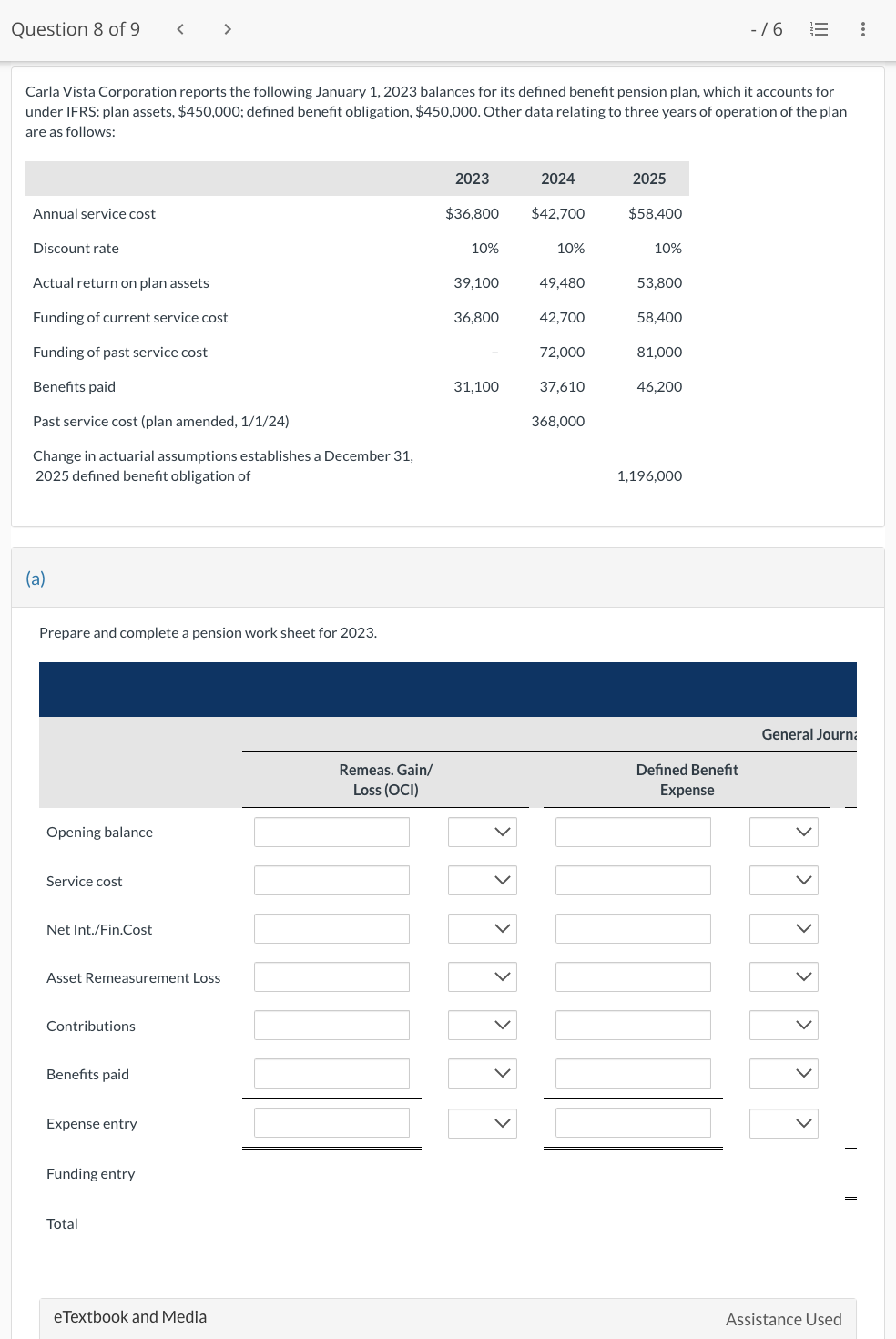 Solved Prepare and complete a pension work sheet for | Chegg.com
