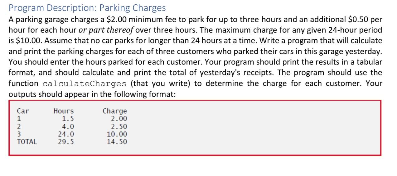 Solved Program Description: Parking Charges A parking garage | Chegg.com