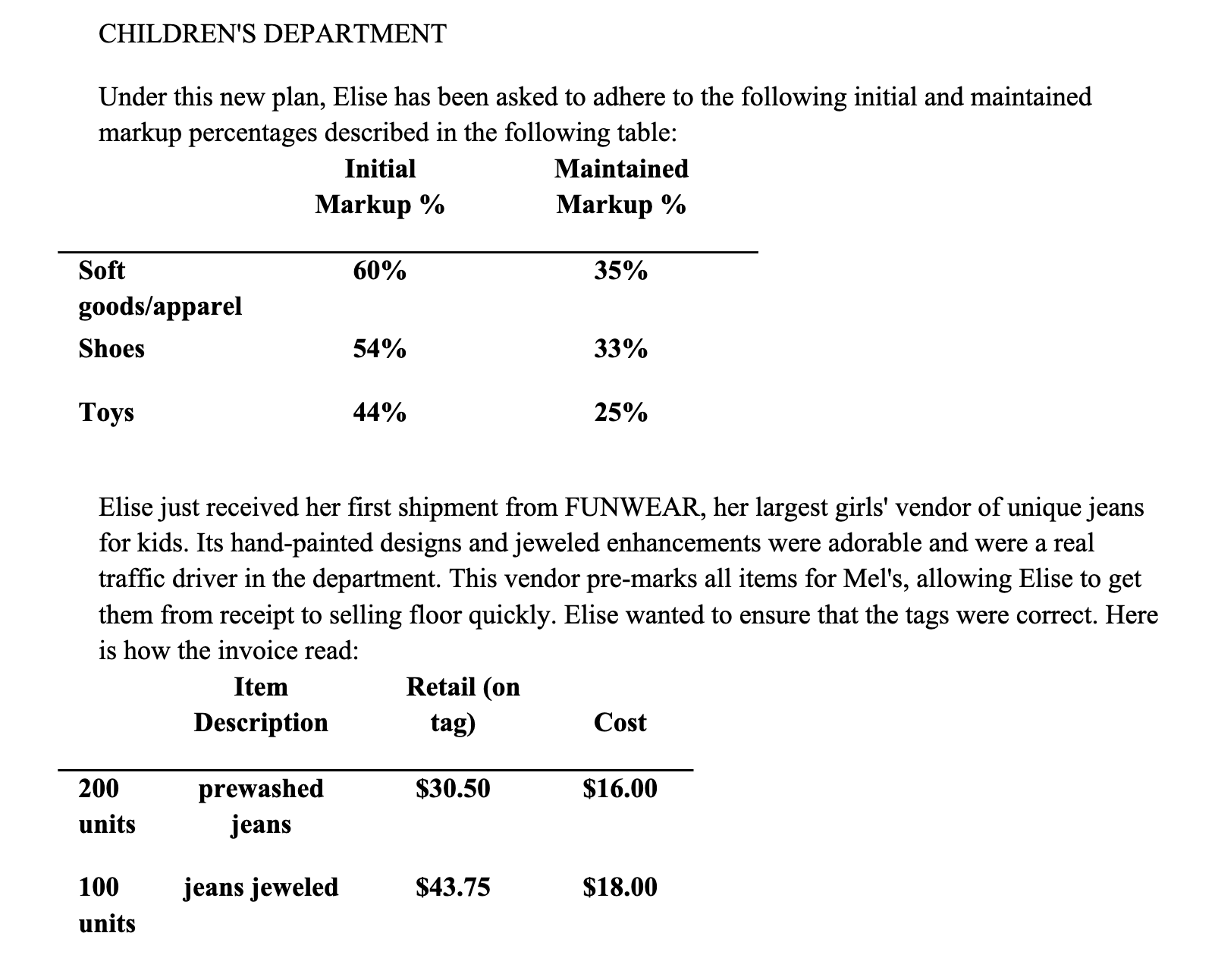 Working for Mel's, a mid-sized department store | Chegg.com