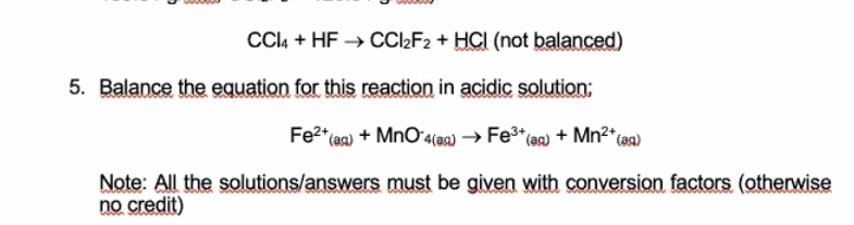 Solved CCl4 + HF → CCl2F2 + HCl (not balanced) 5. Balance | Chegg.com