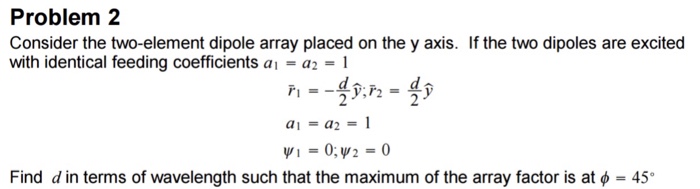 Solved Problem 2 Consider the two-element dipole array | Chegg.com
