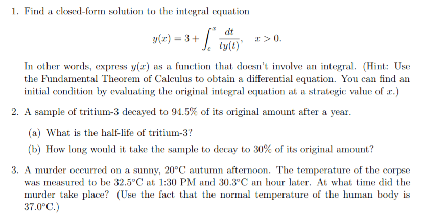 Solved 1. Find a closed-form solution to the integral | Chegg.com