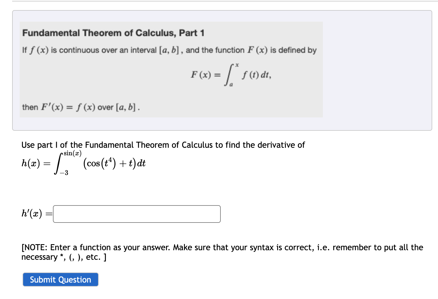 Solved Fundamental Theorem of Calculus, Part 1 If f(x) is | Chegg.com