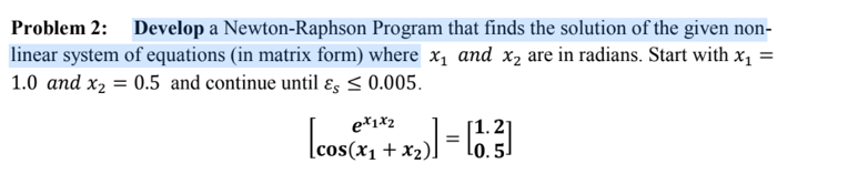 Solved Problem 2: Develop a Newton-Raphson Program that | Chegg.com