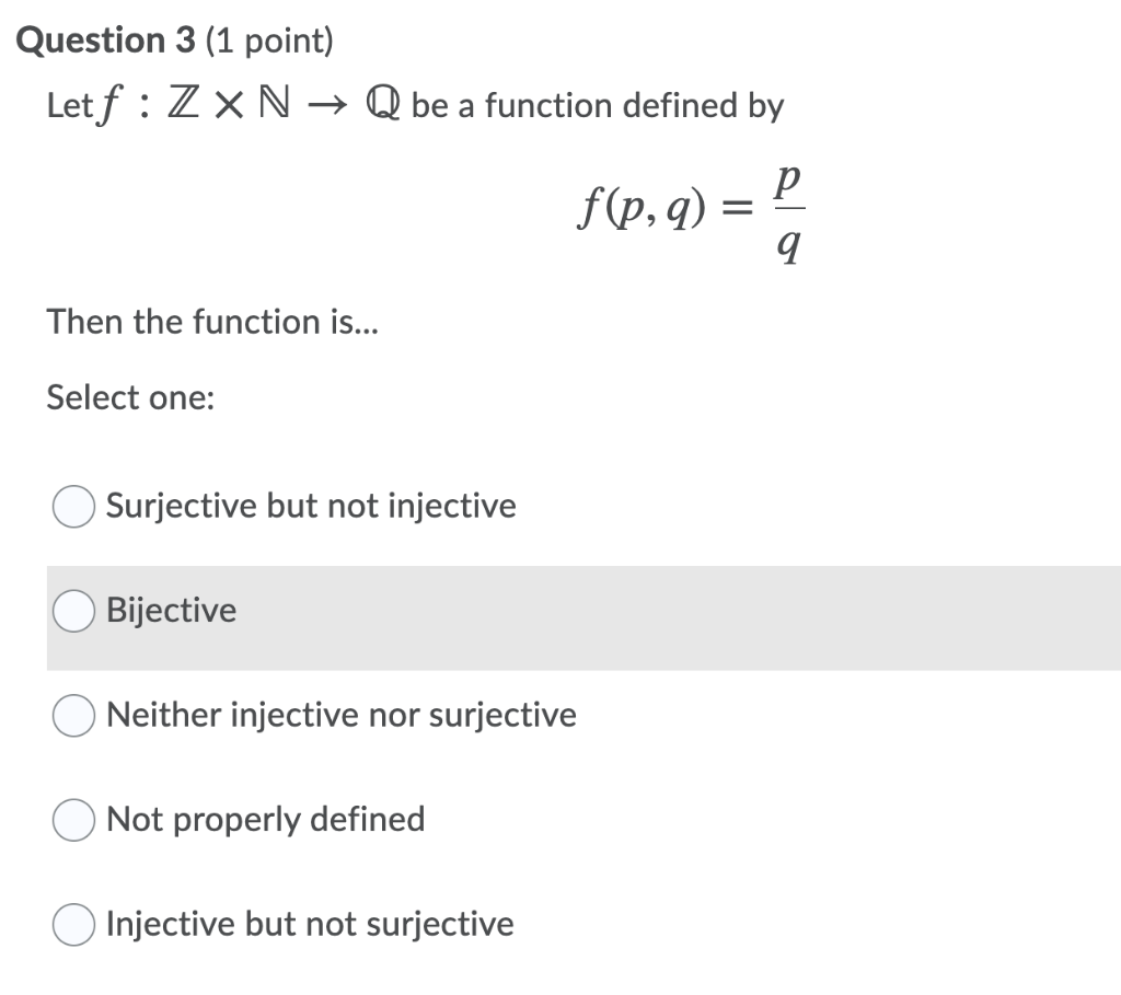Solved Question 3 (1 point) Letf : ZXN → Q be a function | Chegg.com