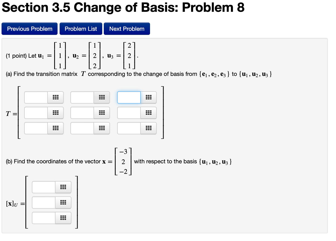 Solved Section 3.5 Change of Basis: Problem 8 Previous | Chegg.com