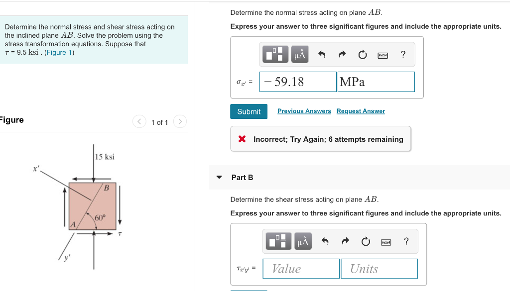 Solved Determine the normal stress acting on plane AB | Chegg.com