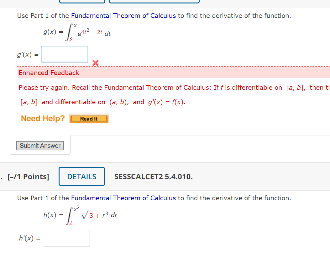 Solved Use Part 1 of the Fundamental Theorem of Calculus to | Chegg.com