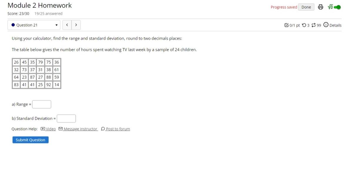 Solved Using your calculator, find the range and standard | Chegg.com