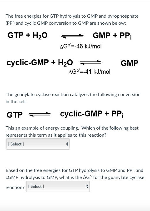 The free energies for GTP hydrolysis to GMP and | Chegg.com